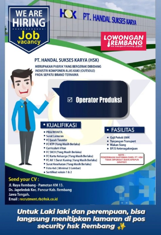 Lowongan Kerja Pegawai Operator Produksi PT Handal Sukses Karya Rembang Lowongan Kerja Pegawai Operator Produksi PT Handal Sukses Karya Rembang